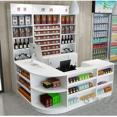 Powder Coating L Shaped Checkout Counter , Retail Display Counters 90× ...