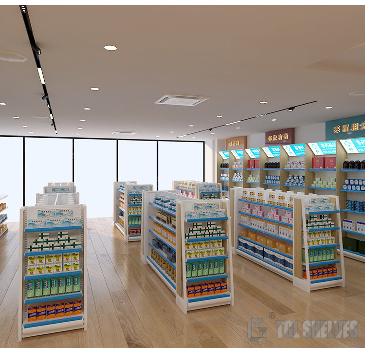 Single Sided Medicine Store Rack , OEM Display Racks For Pharmacy ...