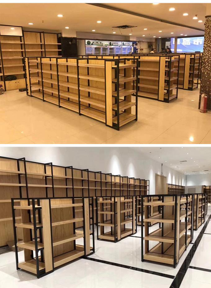 16mm Thick Wooden Convenience Store Display Shelves Light Duty Gondola ...